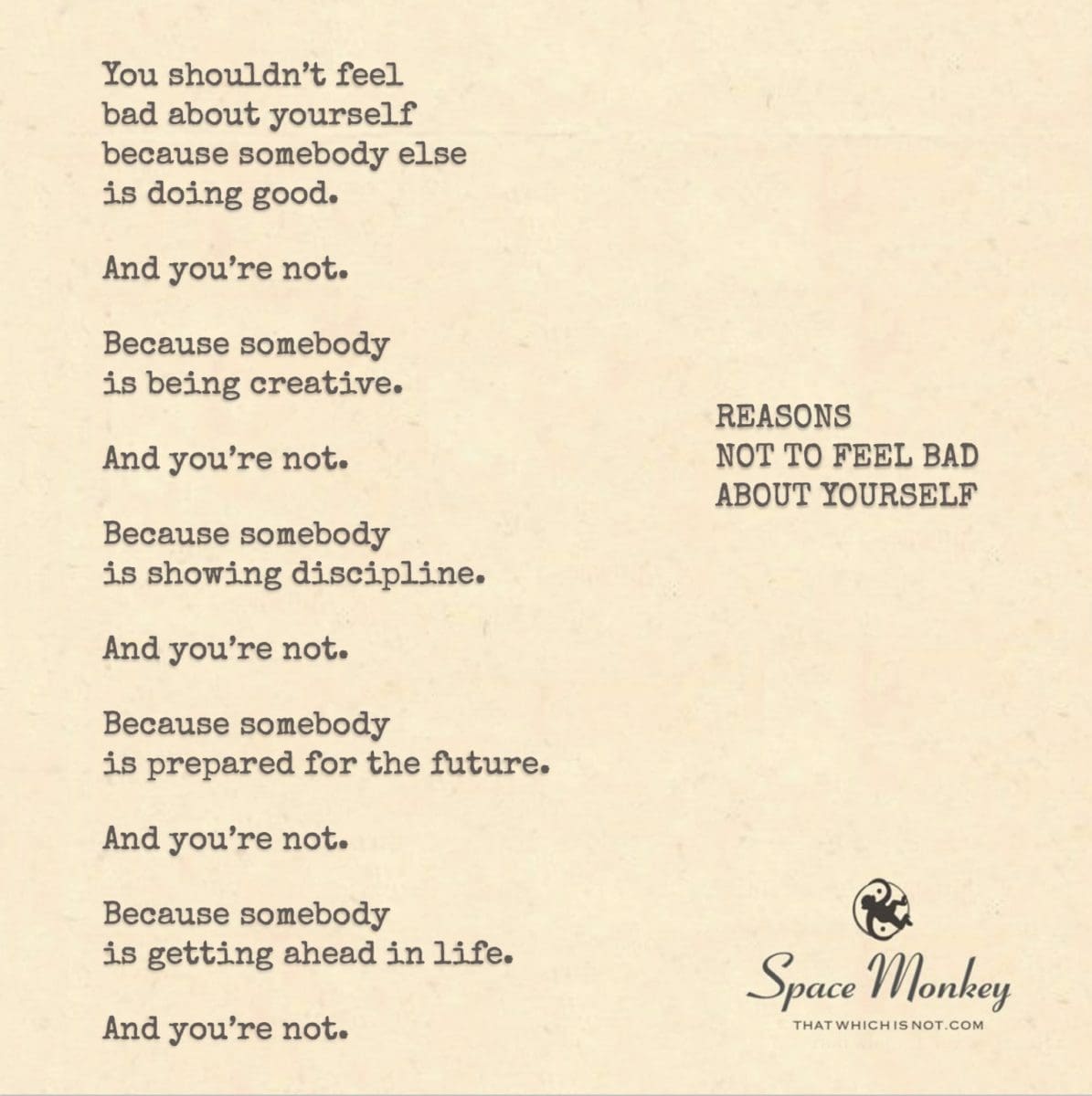 Compare: Reasons Not To Feel Bad About Yourself - Cape Odd